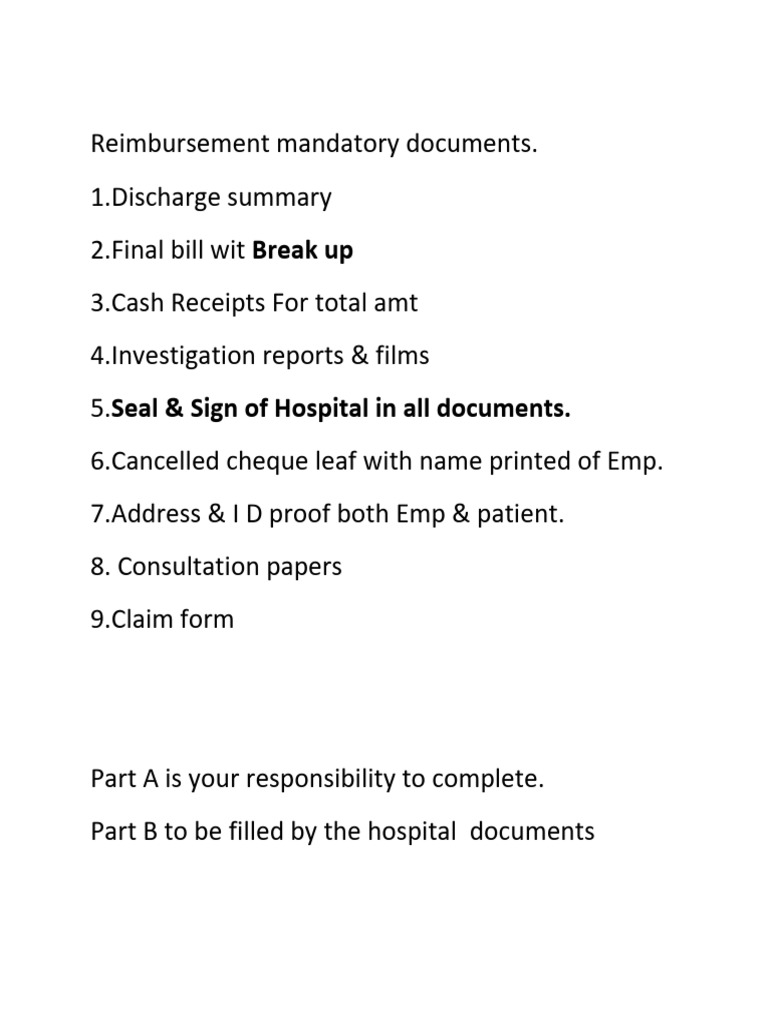 Reimbursement Mandatory Documents | PDF