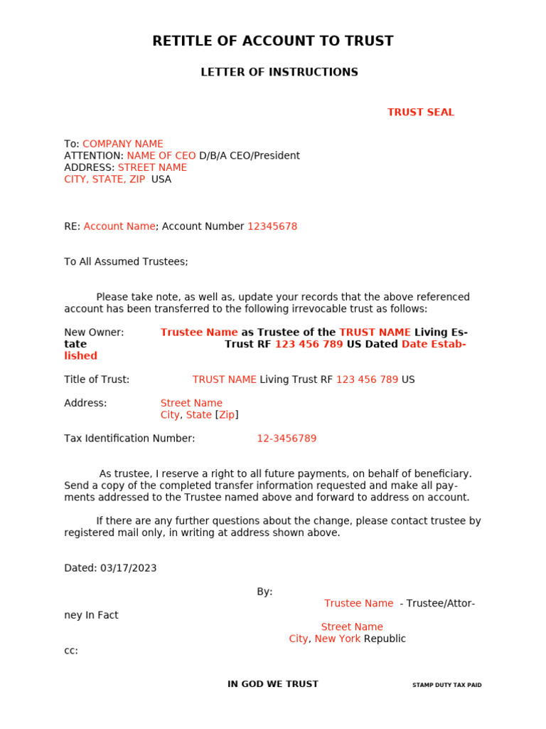 Trust Account Transfer Instructions | PDF