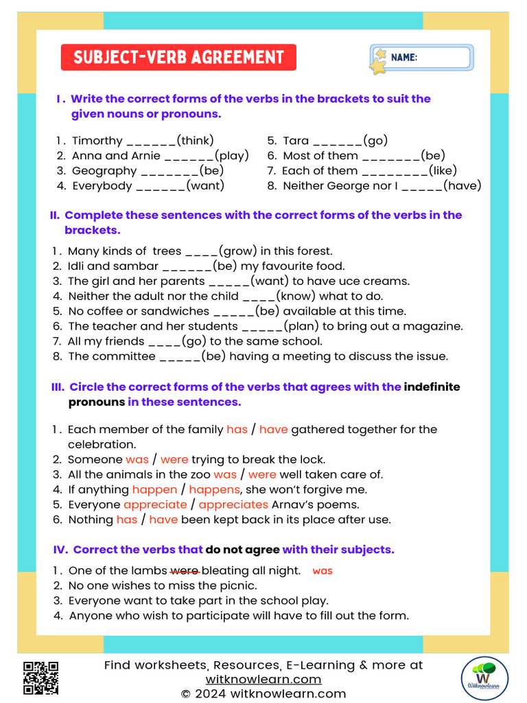 Subject-Verb Agreement: Indefinite Pronouns | PDF | Verb | Language ...