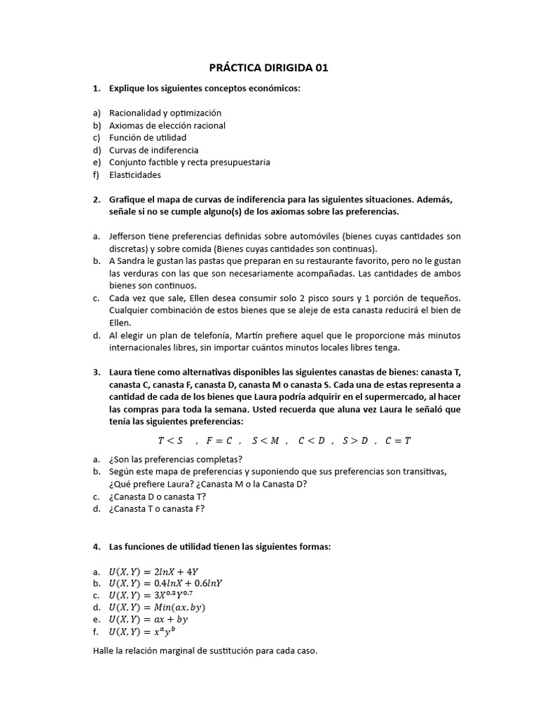 PRÁCTICA DIRIGIDA 01 (1) | PDF | Ciencias económicas | Microeconomía