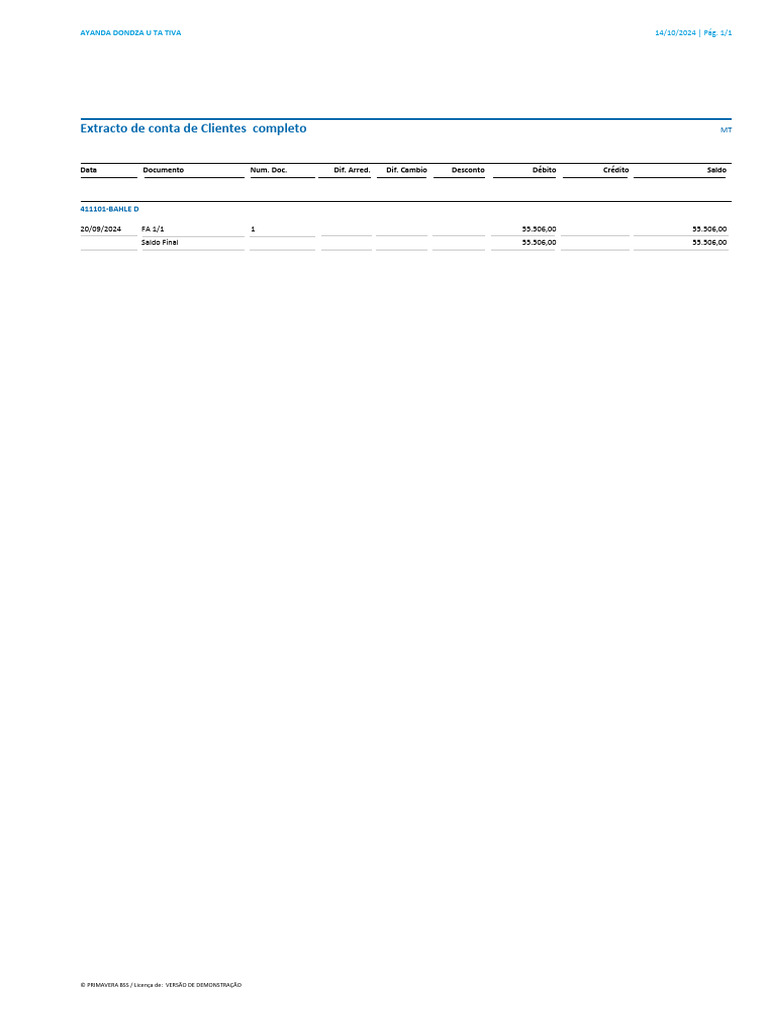 Extrato Completo de Conta de Cliente | PDF
