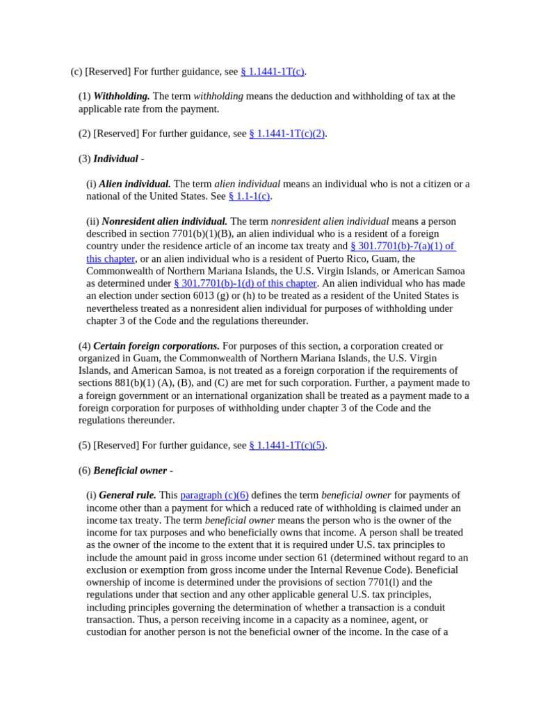 Alien Individual and Withholdings | PDF | Payments | Taxes