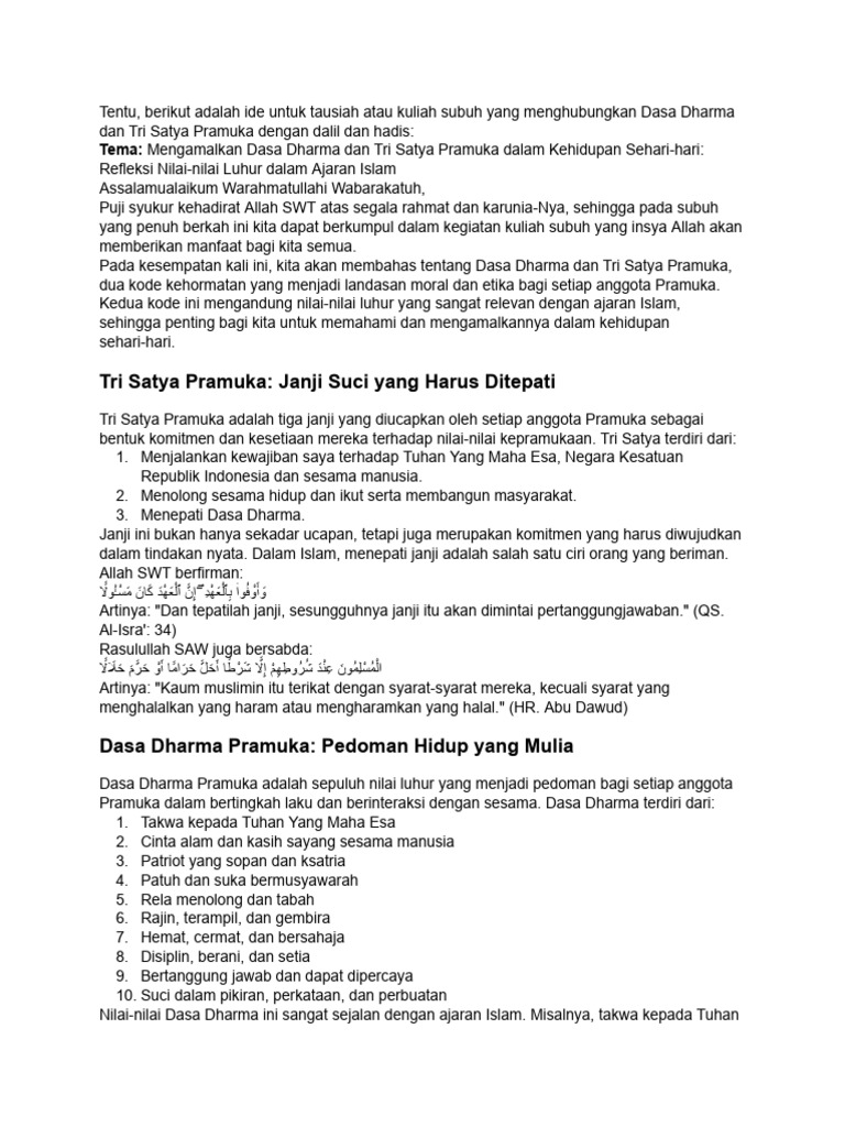 Tri Satya Dan Dasa Dharma | PDF