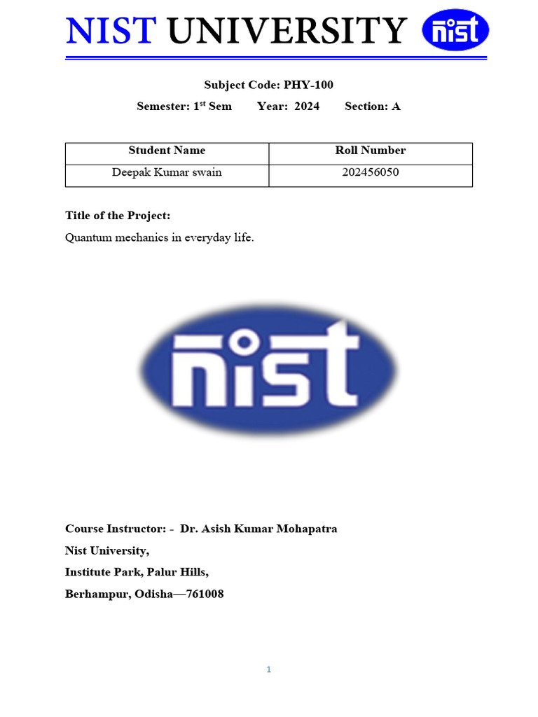 Physics Project (Deepak Kumar Swain) | PDF | Quantum Mechanics | Quantum Computing