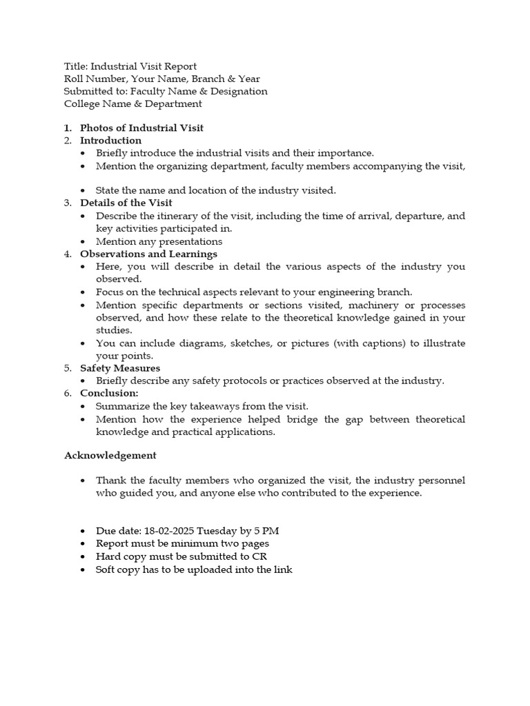 Industrial Visit Report Guidelines | PDF