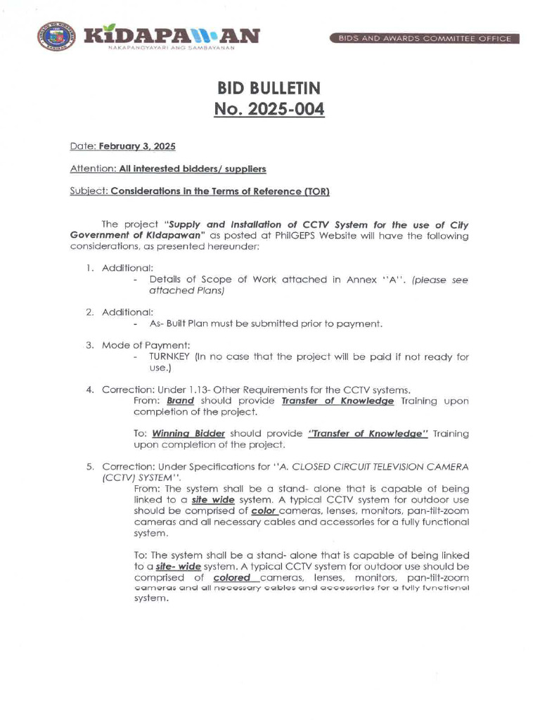 Bid Bulletin No 2025-004 | PDF