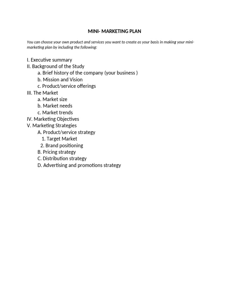 Mini Market Plan Format | PDF
