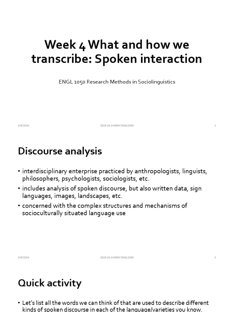 2nd23-24 - ENGL1050 - Week 4 What and How We Transcribe - Spoken ...