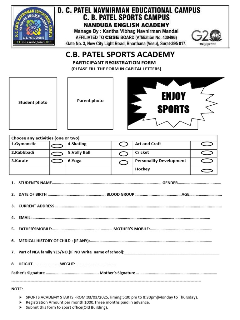 CB Sport Academy 2025 Regi Form - 2 | PDF