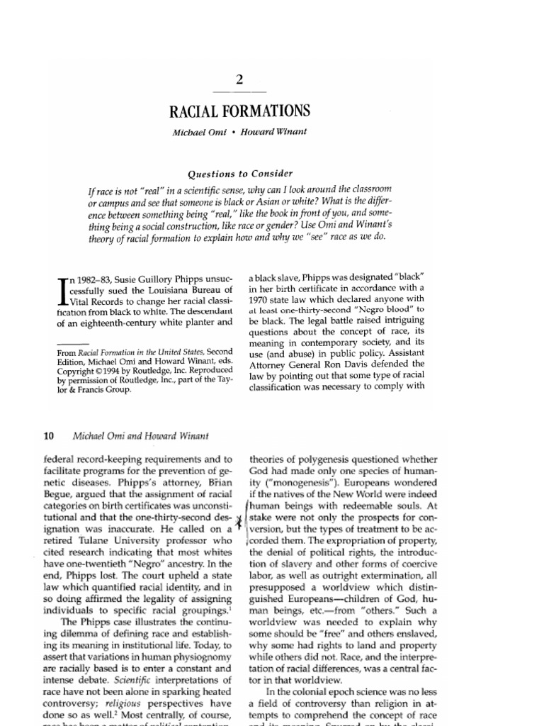 "Racial Formations" Omi & Winant | PDF