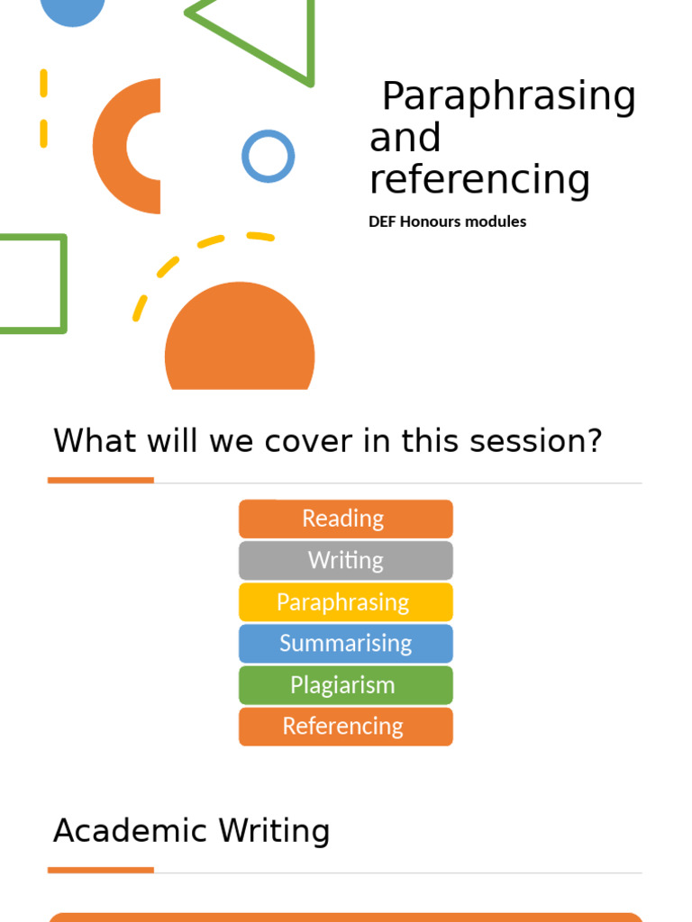 Academic Writing: Paraphrasing & Referencing | PDF | Citation | Paragraph