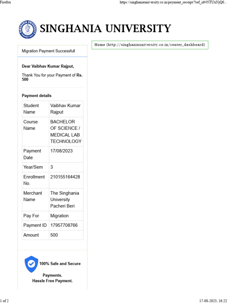payment_receipt migration - vaibhav | PDF