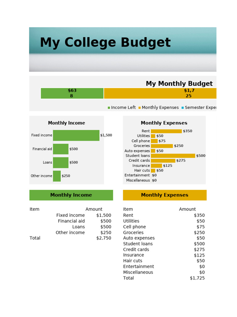 Monthly College Expense Budget1 | PDF | Personal Finance | Credit