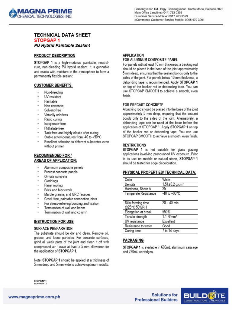 Tds Stopgap 1 - Ver 1.1 Jan24 | PDF | Concrete | Mechanical Engineering