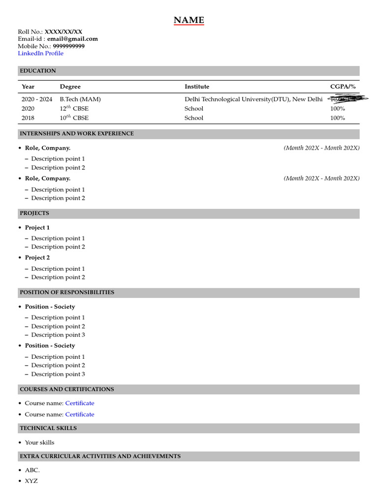 DTU Sample Resume | PDF