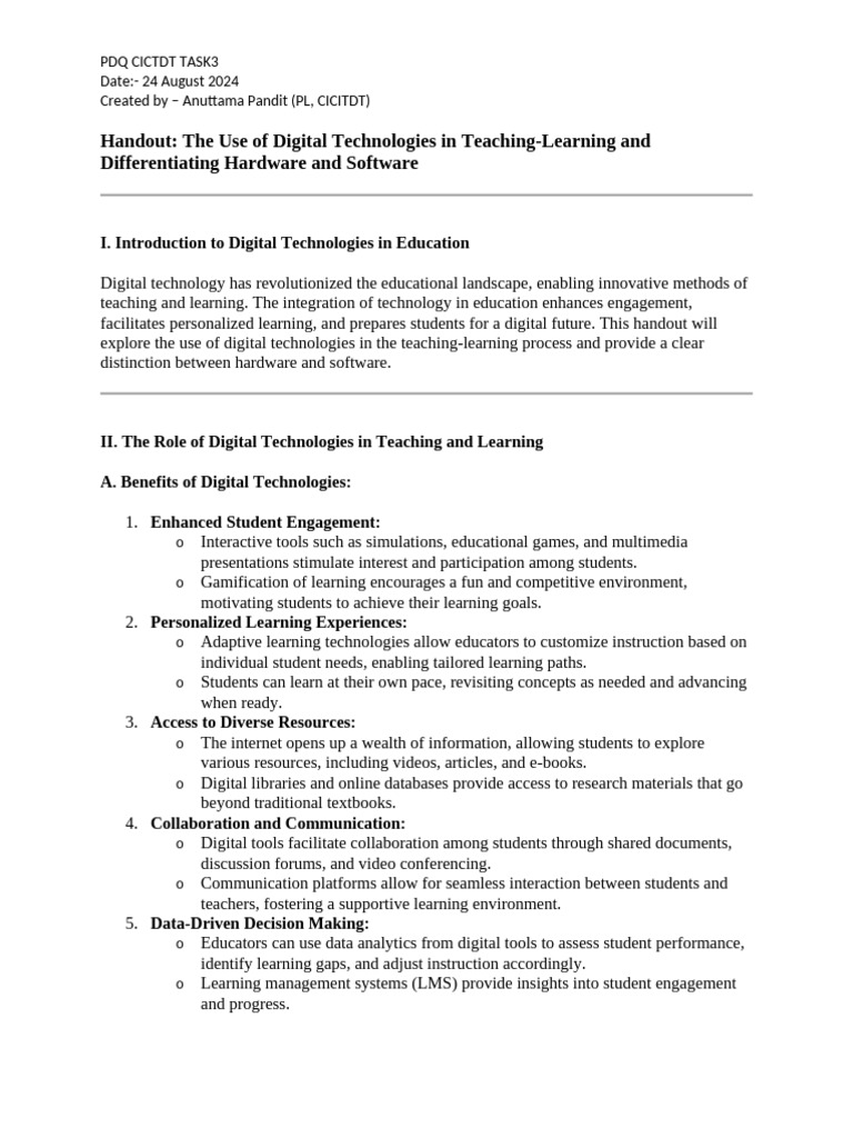 PDQ Task3 Use of DT - Hardware-Software | PDF | Educational Technology | Human Communication