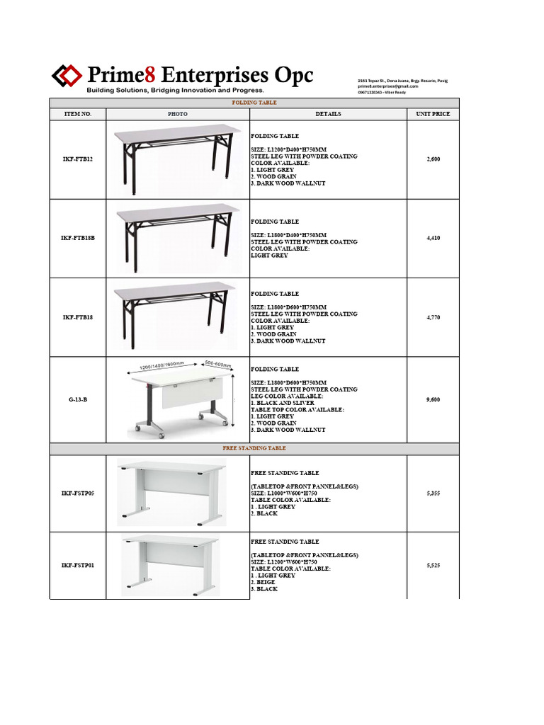 Prime8 - OFFICE TABLES Price list | PDF | Manufactured Goods