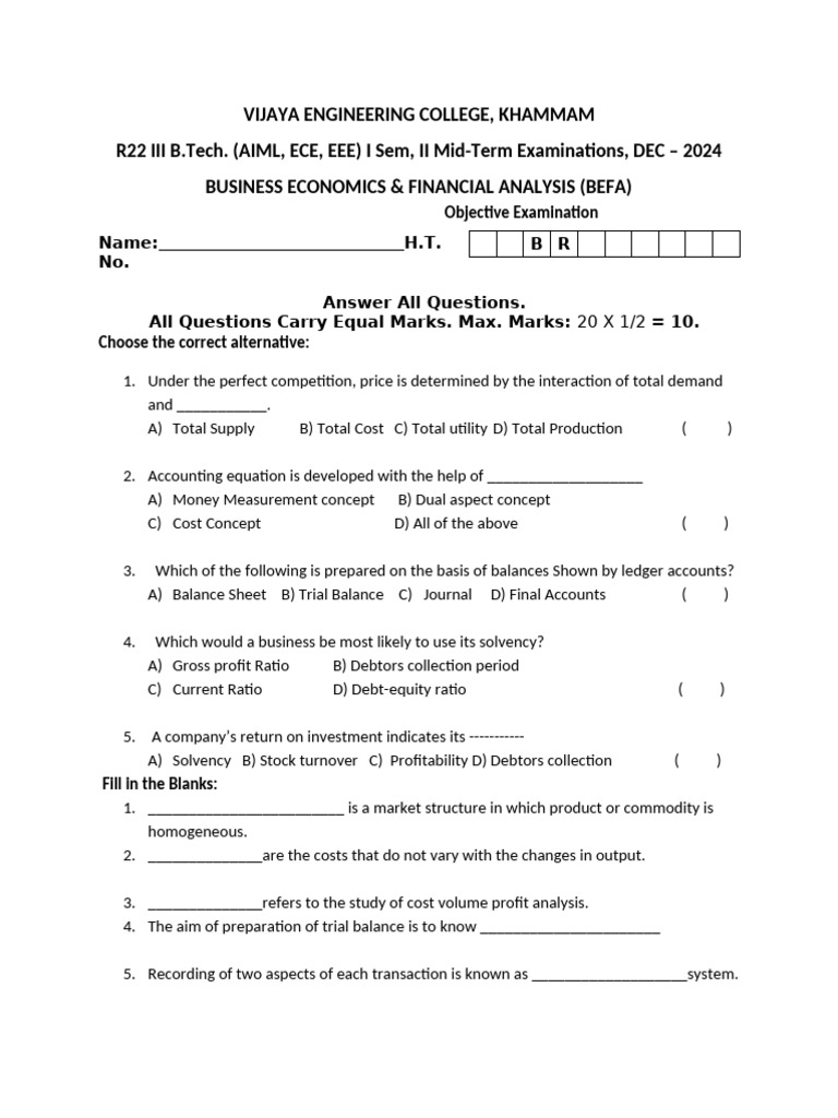 BEFA II MID Objective Paper | PDF