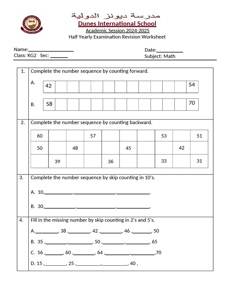 KG2-Math-Half Yearly Revision Worksheet-3 | PDF | Mathematics