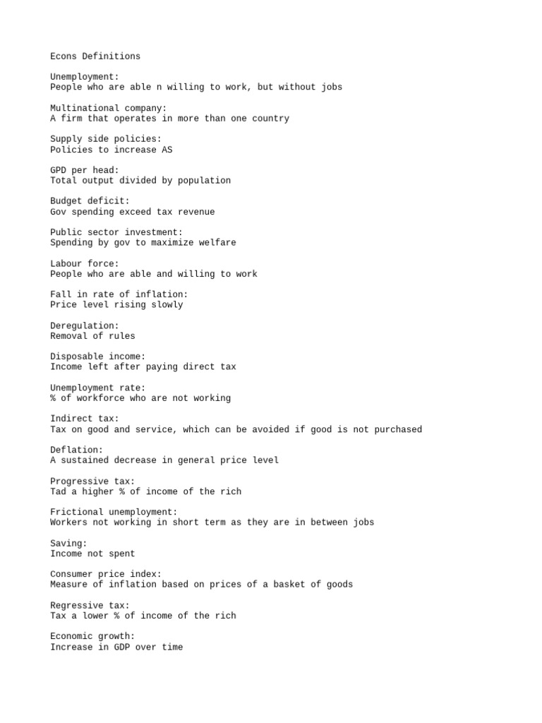 Econs Definitions | PDF