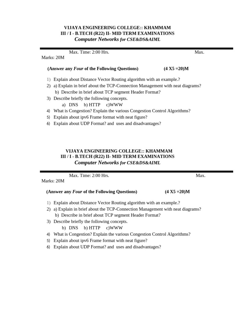 CN Mid-Ii Question Paper (R22) | PDF