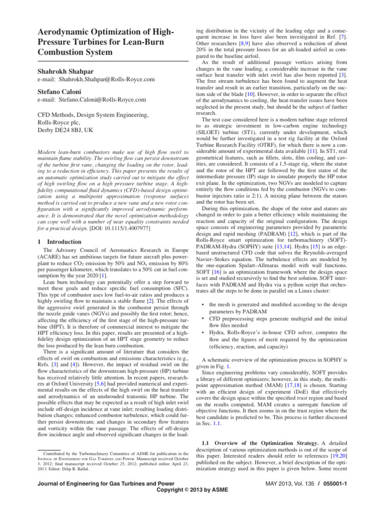 Aerodynamic Optimization of High Pressure Turbines For Lean-Burn ...