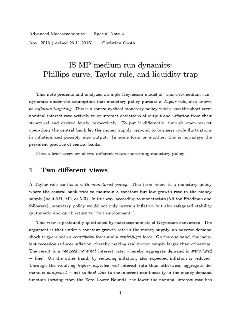 (거시경제학 보충자료) is-MP Medium-run Dynamics Phillips Curve, Taylor Rule, And Liquidity Trap | PDF ...