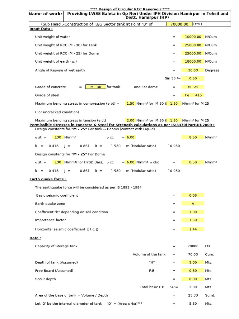 RCC U.G Circular Tank 70000 Ltr | PDF | Beam (Structure) | Mechanical ...