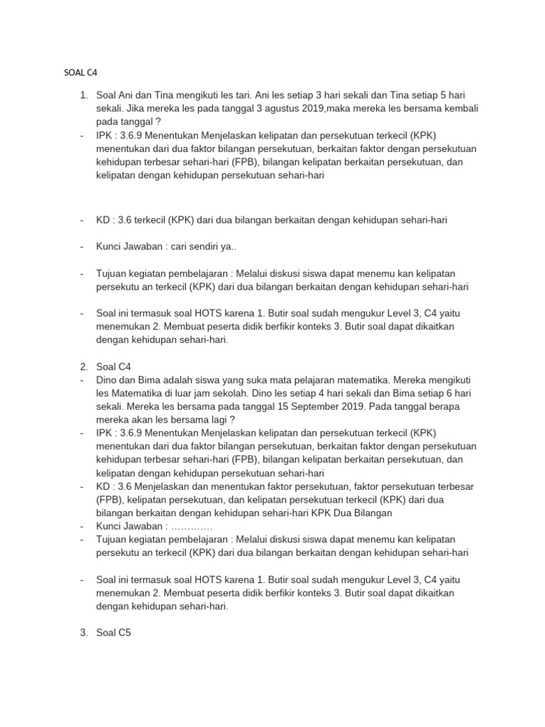 Soal Hots C4 C5 C6 FPB KPK | PDF