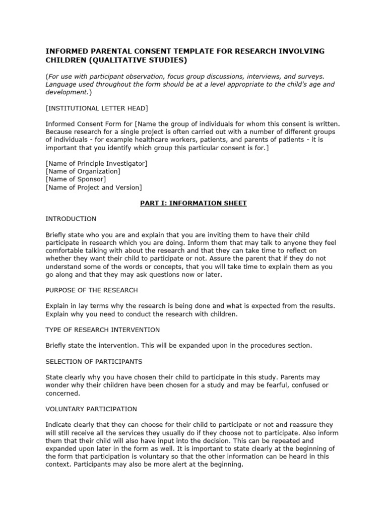 Informed Consent Template for Child Research | PDF | Consent | Focus Group