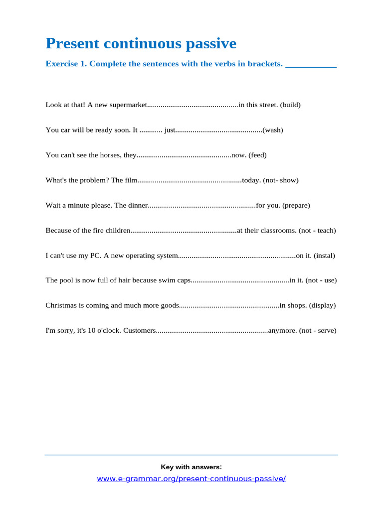 Present Continuous Passive Exercise 1 | PDF