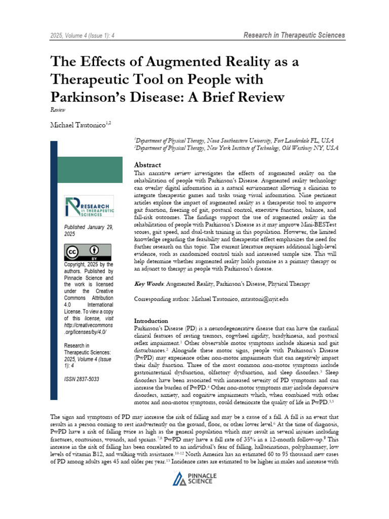 The Effects of Augmented Reality As A Therapeutic Tool On People With ...