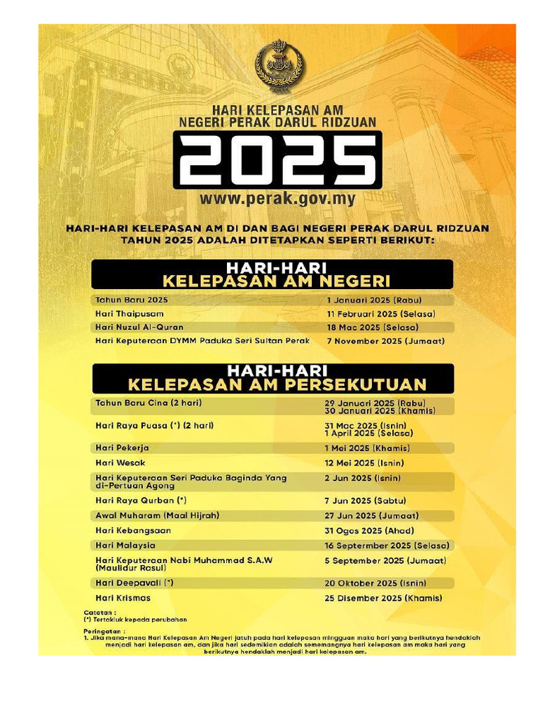 Cuti Negeri Perak 2025 | PDF