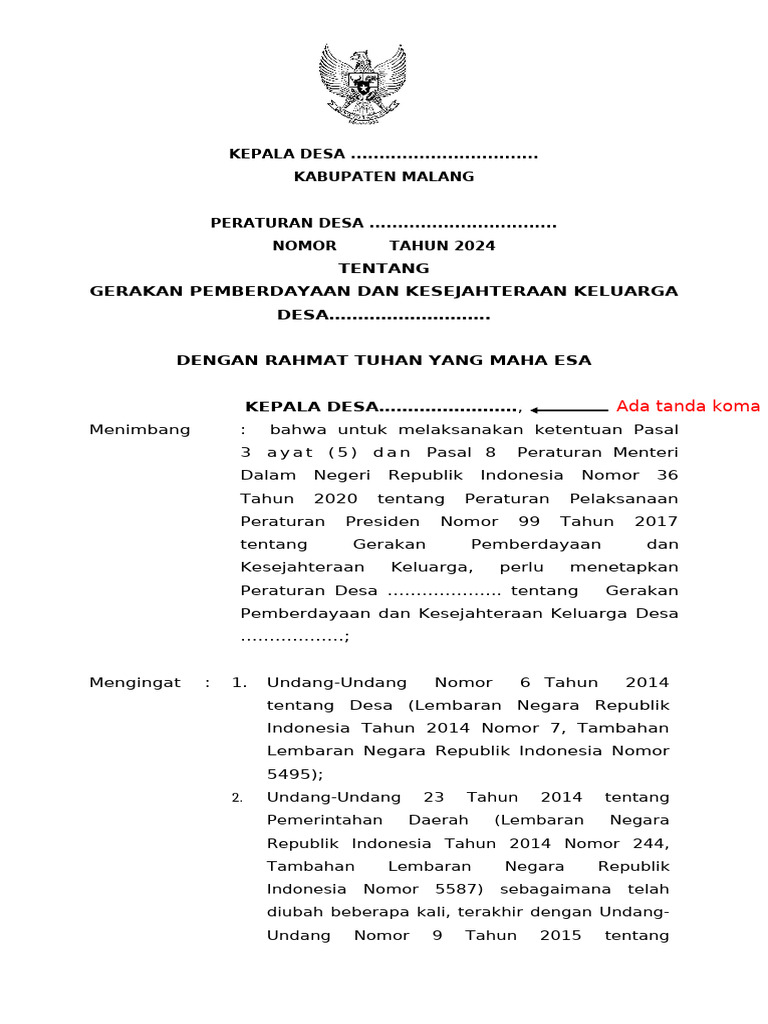 Contoh Perdes PKK | PDF