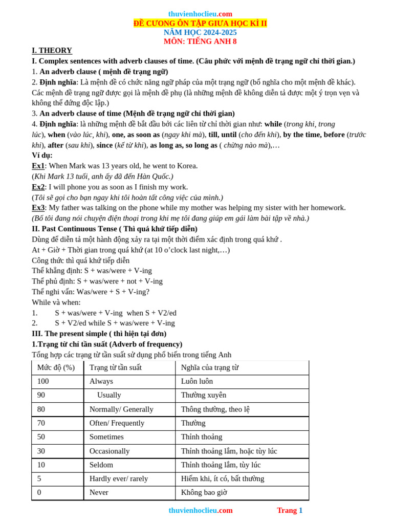 De Cuong On Tap Giua HK2 Tieng Anh 8 Global 24 25 | PDF | Convenience Store