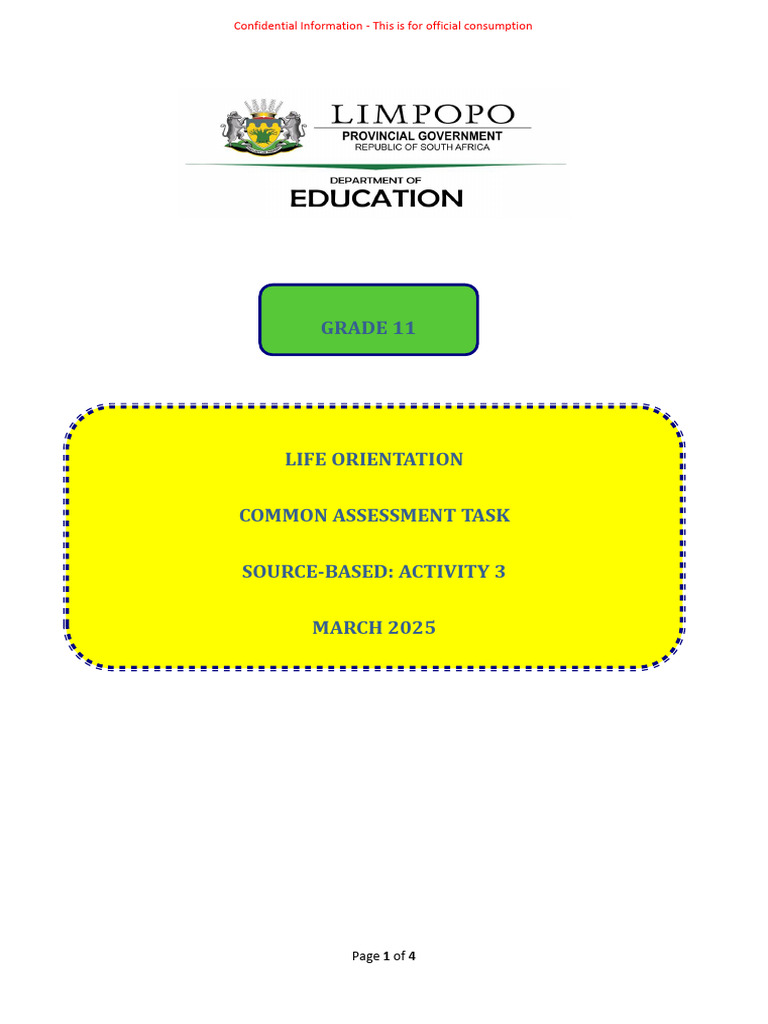 Life Orientation GRADE 11 2025 Task 1 ACTIVITY 3 QP Final | PDF | Reading Comprehension | Learning