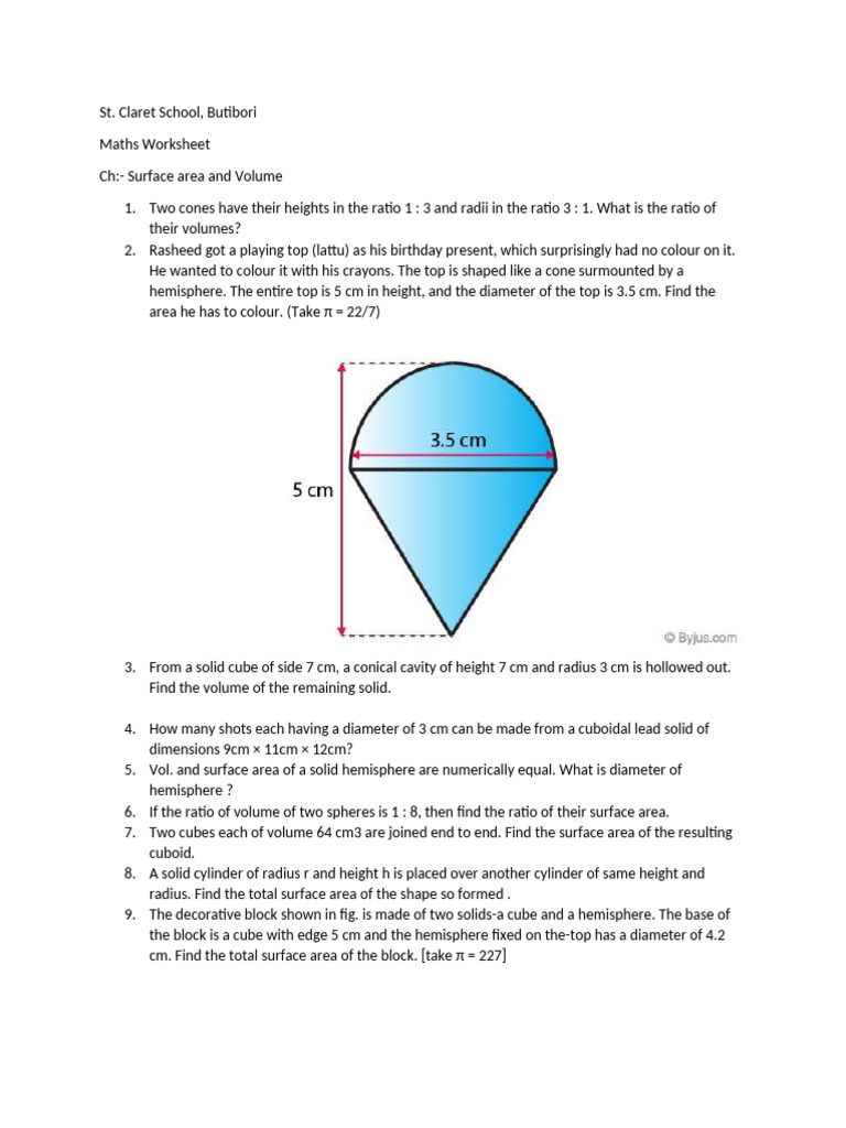 Surface Area and Volume Worksheet | PDF
