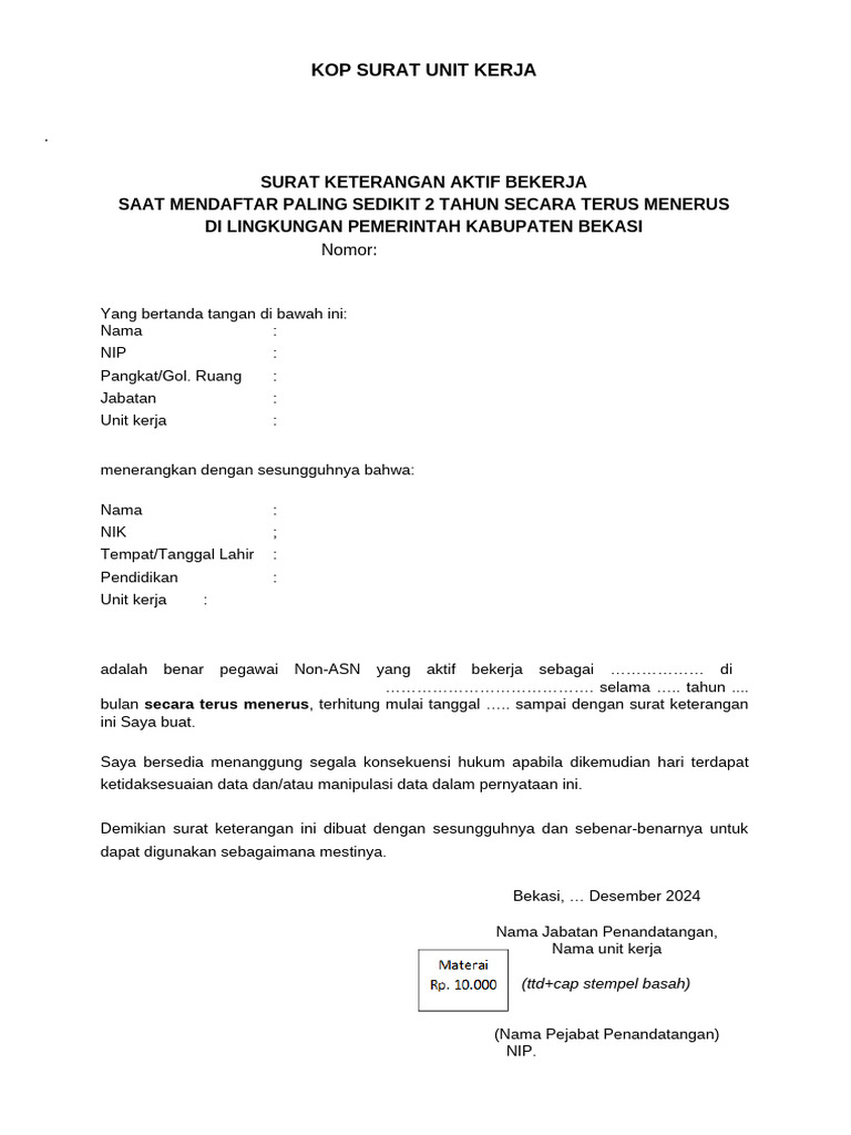 Format-SuKet Aktif Bekerja Minimal 2 Tahun-2024 | PDF
