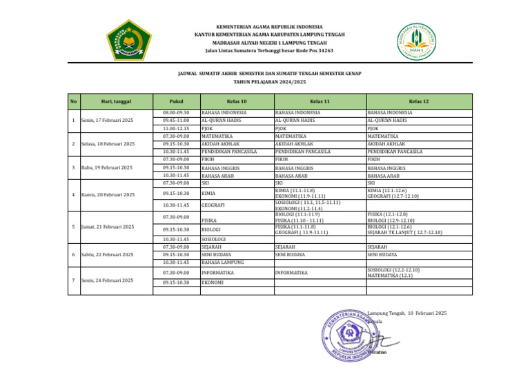 Jadwal STS Dan Sas Genap 2025 | PDF