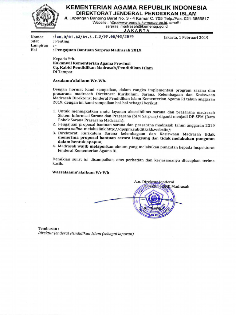 contoh surat pengajuan-bantuan-sarpras-madrasah | PDF