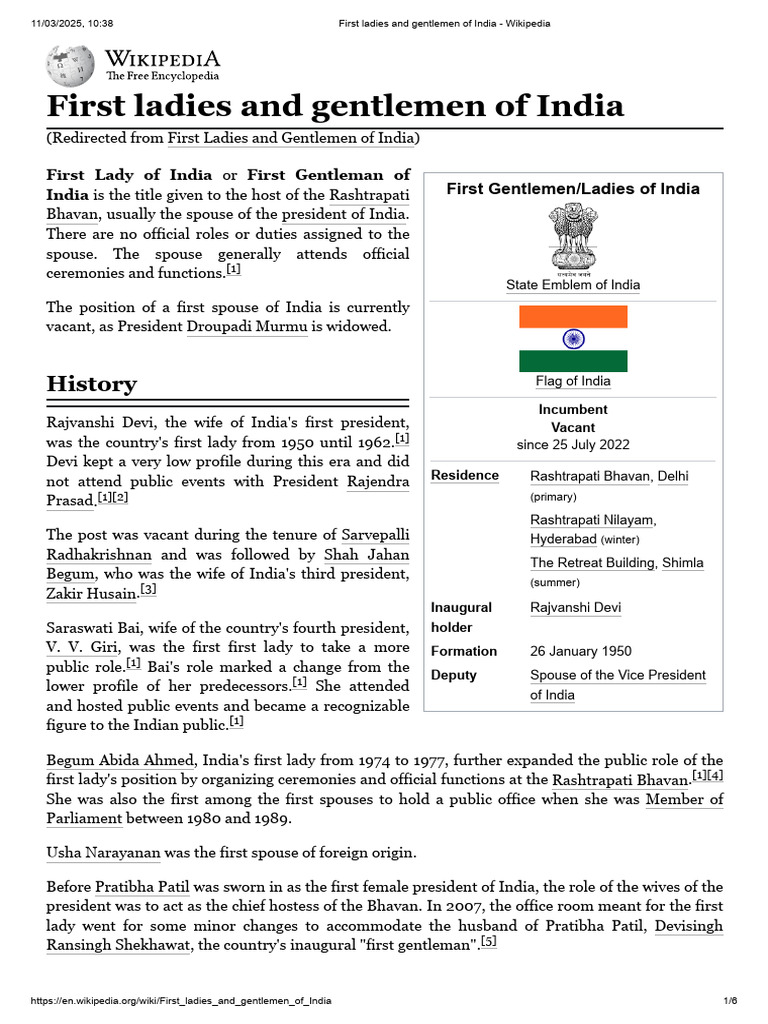 First Ladies and Gentlemen of India - Wikipedia | PDF | Presidencies ...