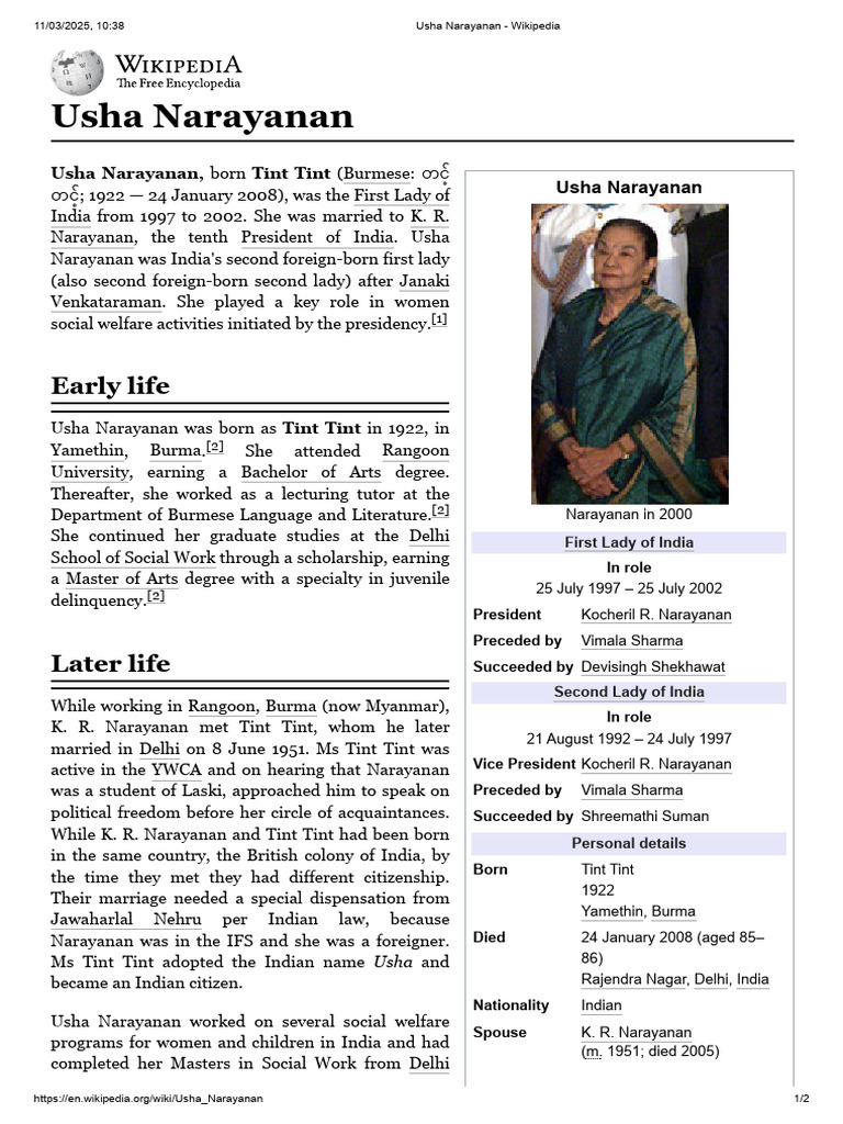 Usha Narayanan - Wikipedia | PDF