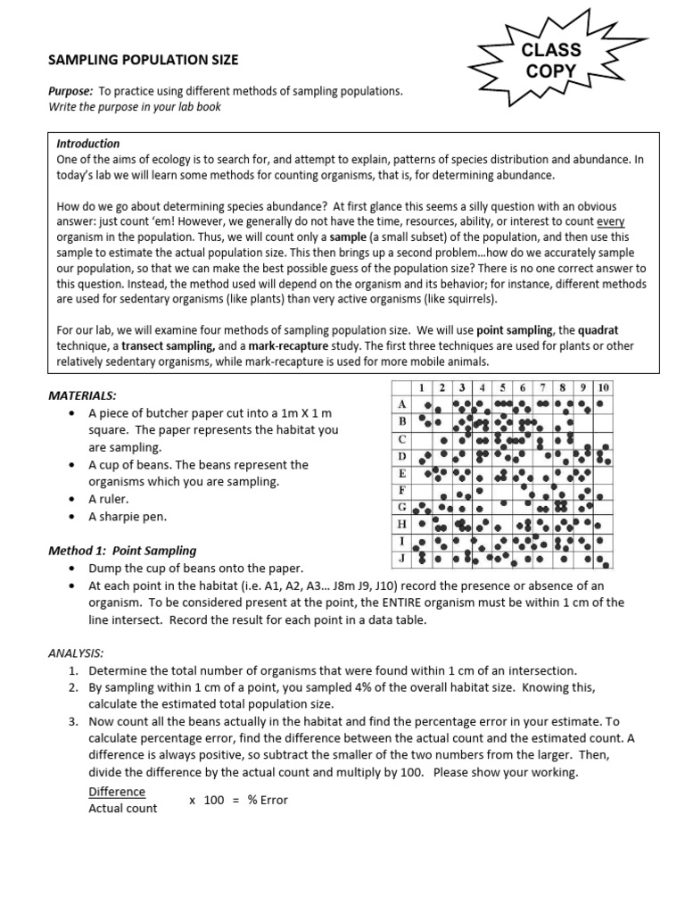 Population sampling lab - Biology for Life | PDF | Sampling (Statistics)