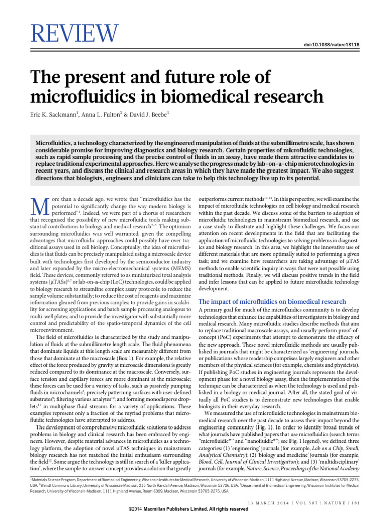 Microfluidics in Biomedical Research Nature Review 2014 | PDF ...