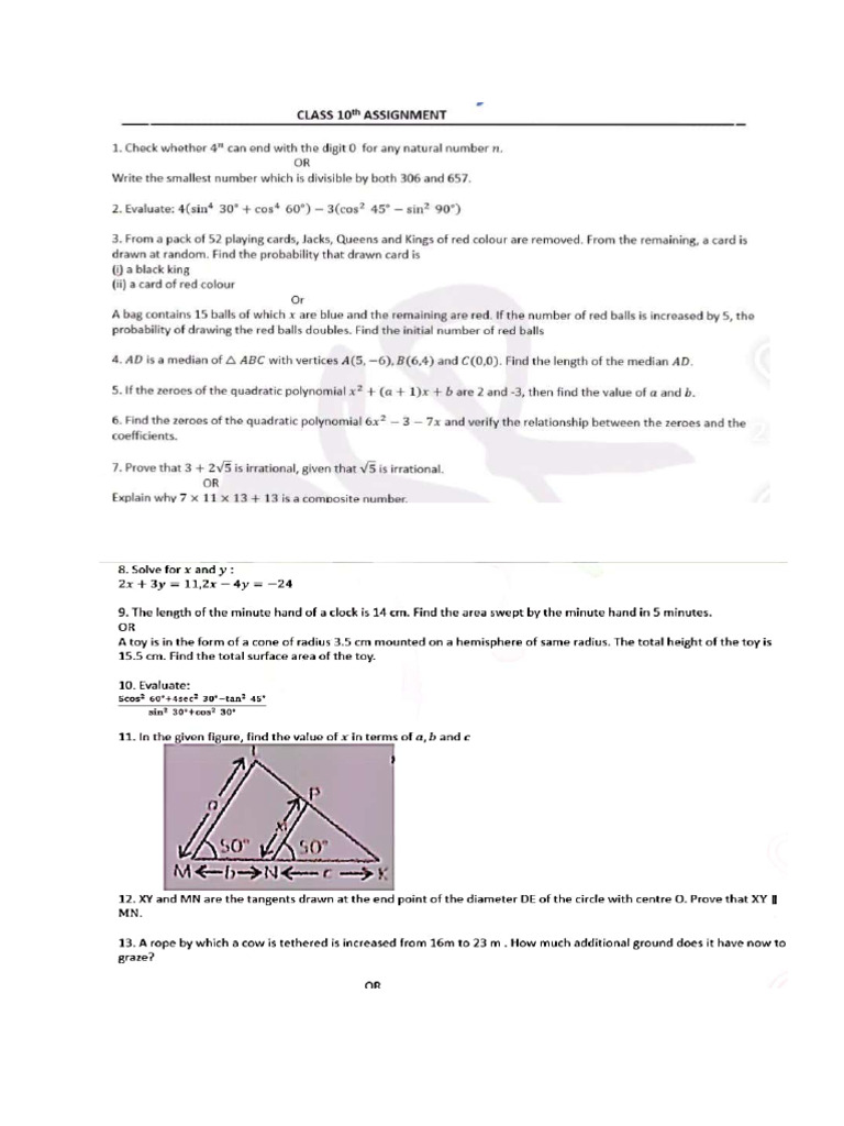 10th Maths 2 Marks Questions | PDF