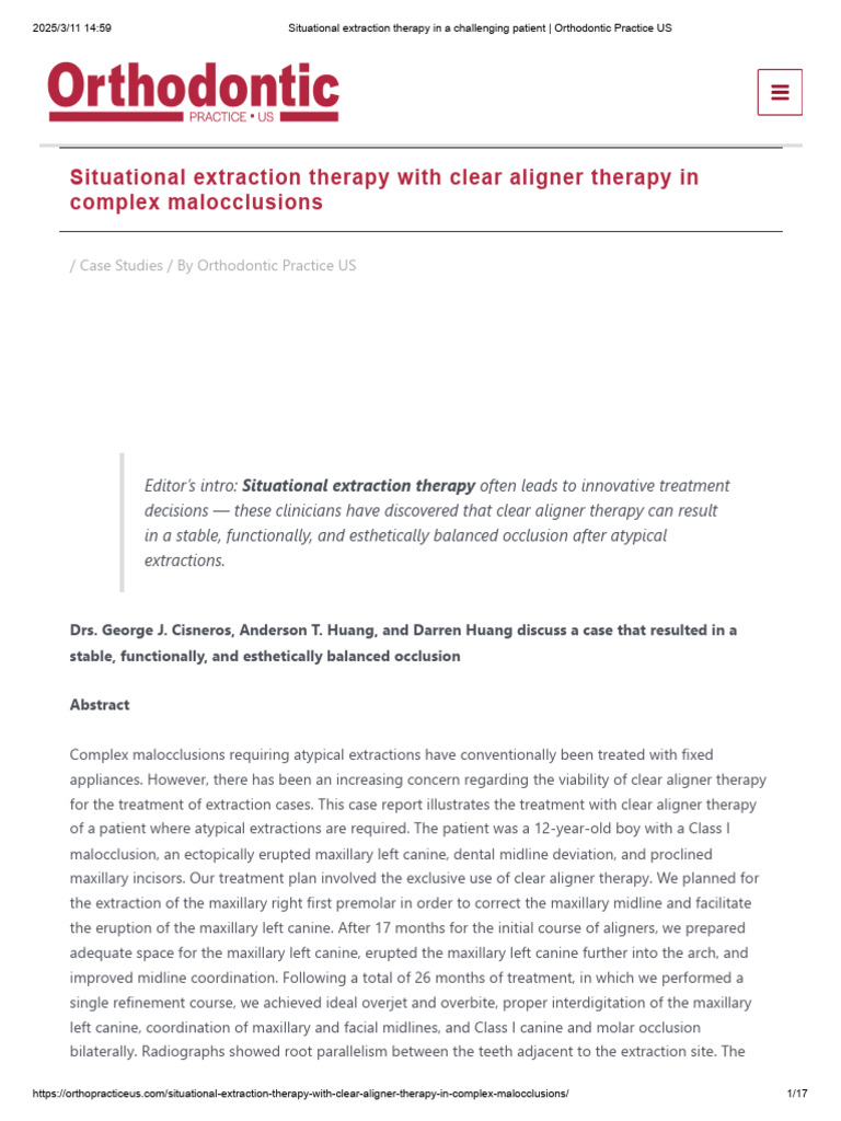 Situational Extraction Therapy in A Challenging Patient - Orthodontic ...