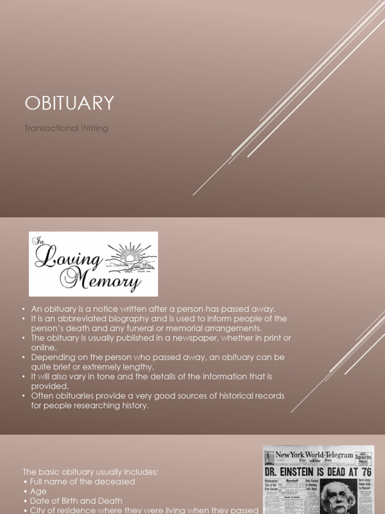 How to Write an Obituary Guide | PDF | Obituary | Funeral