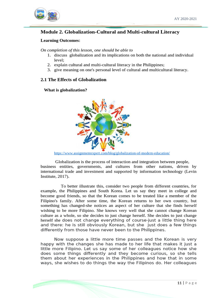 Module 2 Globalization Cultural and Multi Cultutal Literacy Rev. | PDF ...