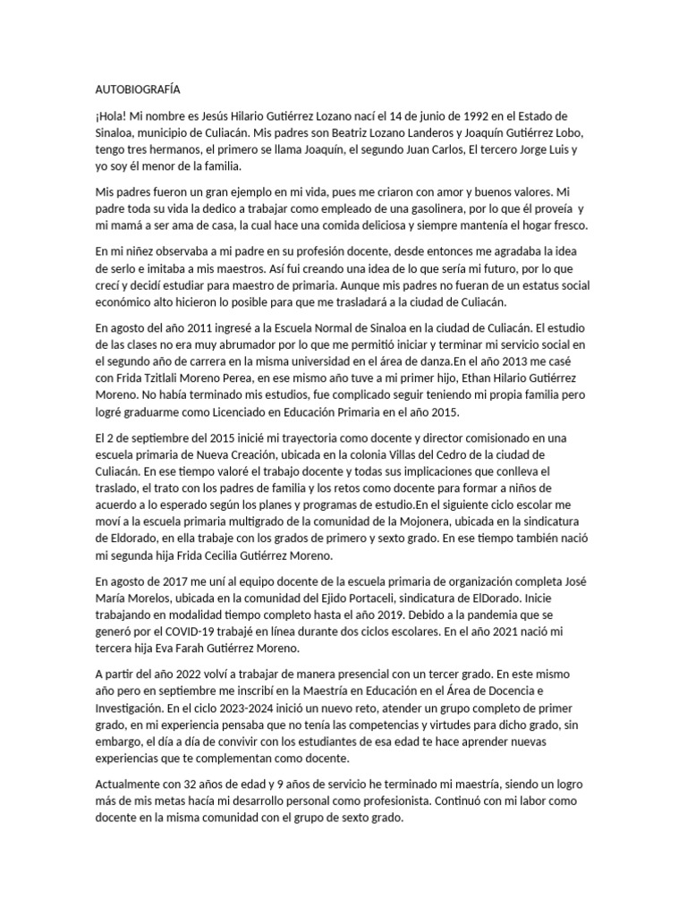 Autobiografia Hilario | PDF