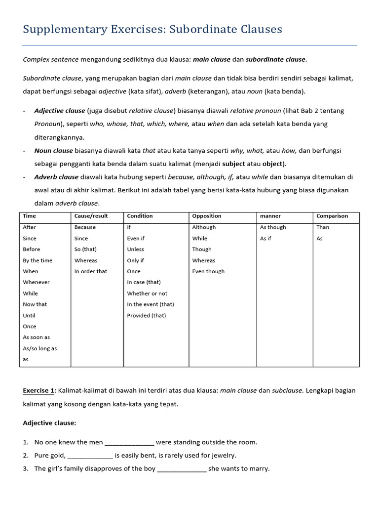 Subordinate Clauses Explained | PDF | Clause | Adverb